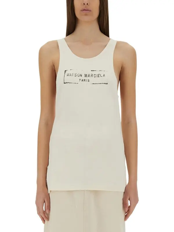 MAISON MARGIELA Logo Print Tank Top - Beige