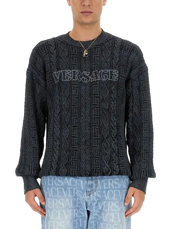 Versace Knit With Greek Braid Work - Grey