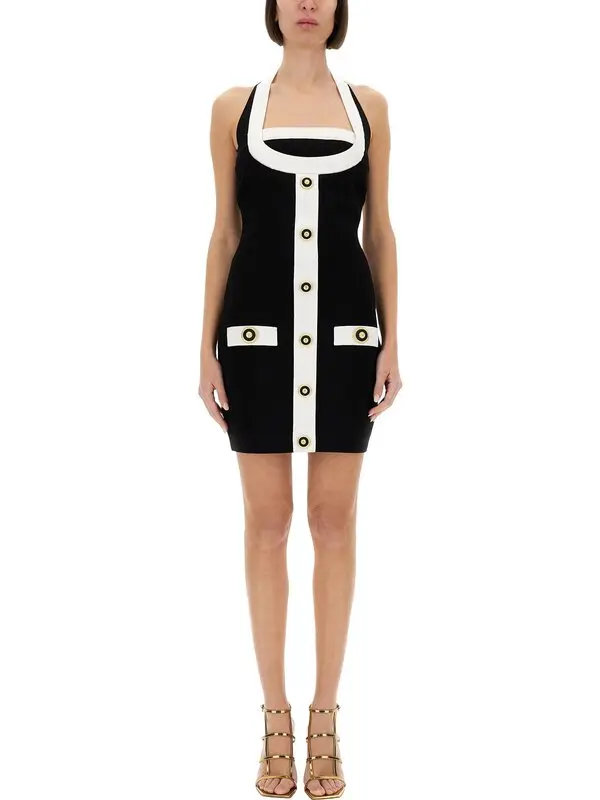 Balmain Two-tone Mini Dress With Open Back - Black