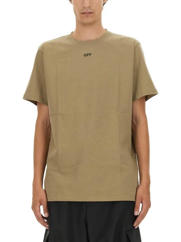 Off-White T-shirt With Arrow Embroidery - Beige