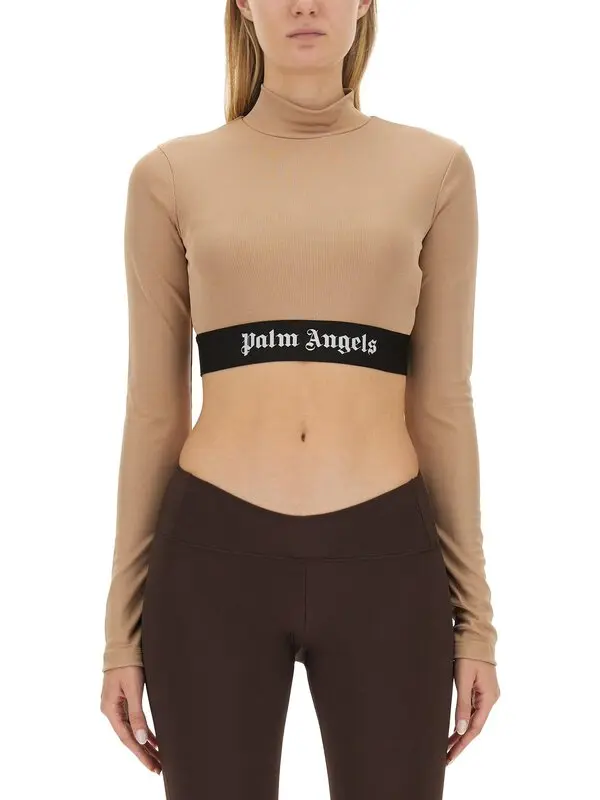 Palm Angels Logo Cropped Top - Beige