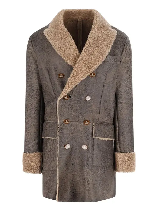 VIVIENNE WESTWOOD Double-breasted Shearling And Leather Coat - Brown
