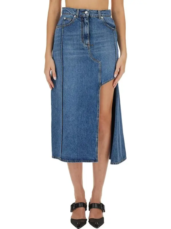 Alexander McQueen Pencil Skirt With Cut-out - Denim