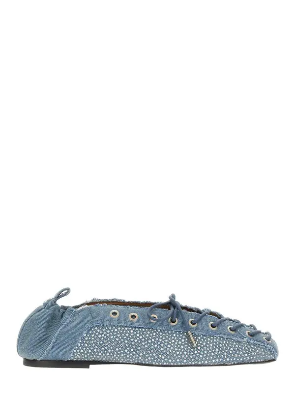 GANNI Lace-up Ballerina - Denim