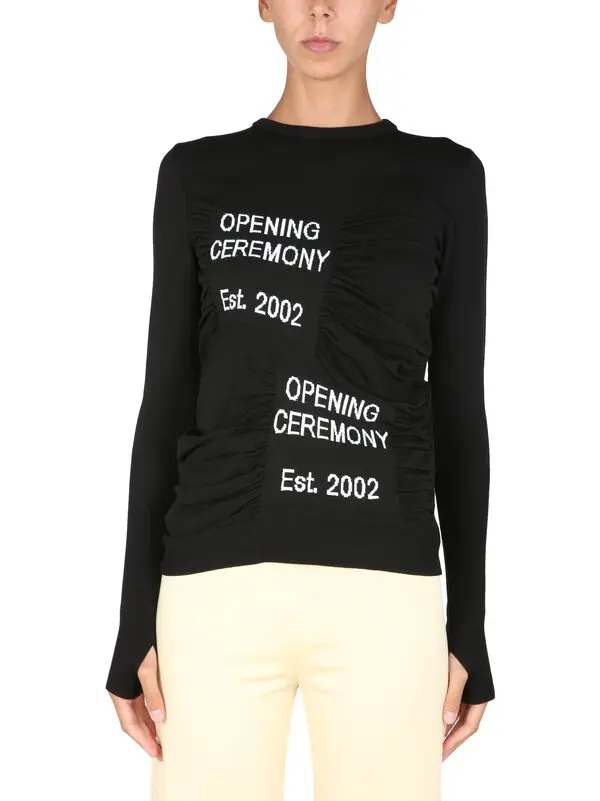Opening Ceremony Crew Neck Embroidered Sweater - Black