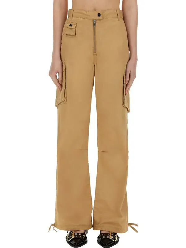 GANNI Cotton Twill Cargo Pants - Beige