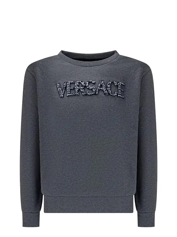 Versace Fleece Sweatshirt With Logo Embroidery - Grey