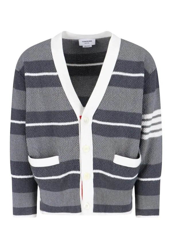Thom Browne Striped Cotton Cardigan - Gray