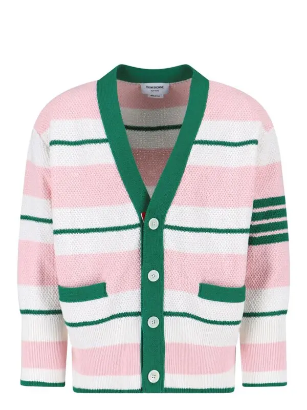 Thom Browne Striped Cotton Cardigan - Pink