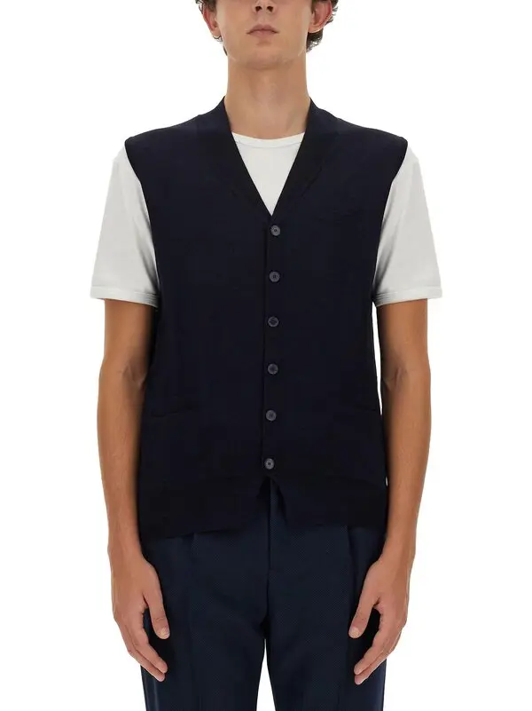 BALLANTYNE V-neck Wool Vest - Blue