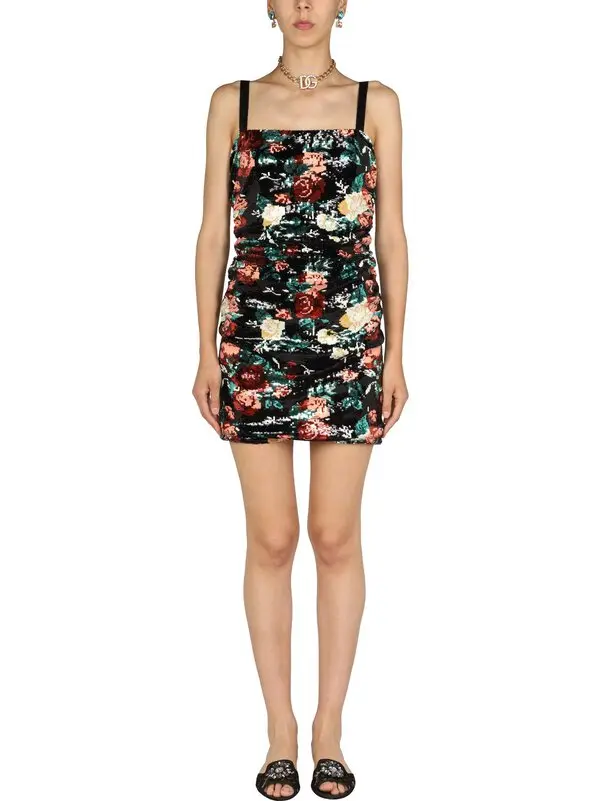 Dolce & Gabbana Rose Embroidery Short Dress - Multicolour