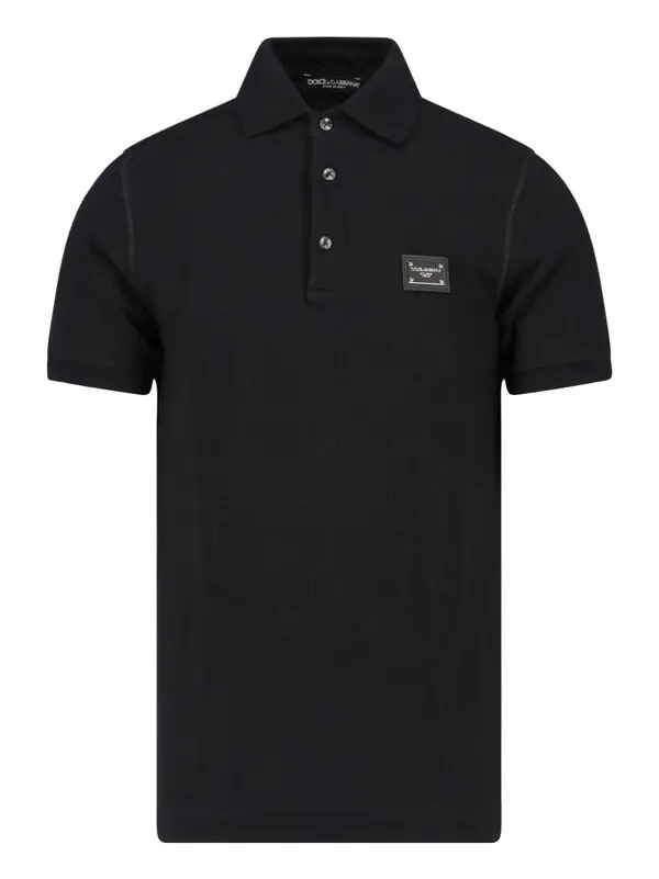Dolce & Gabbana Logo Plaque Polo Shirt - Black
