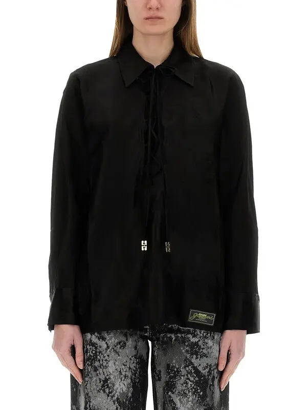GANNI Jacquard Satin Shirt - Black