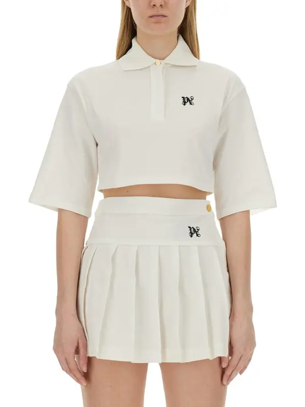 Palm Angels Monogram Cropped Polo - White