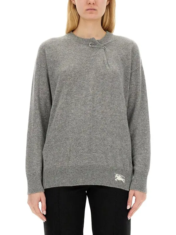 Burberry Cashmere Sweater With Kilt Pin - Grey