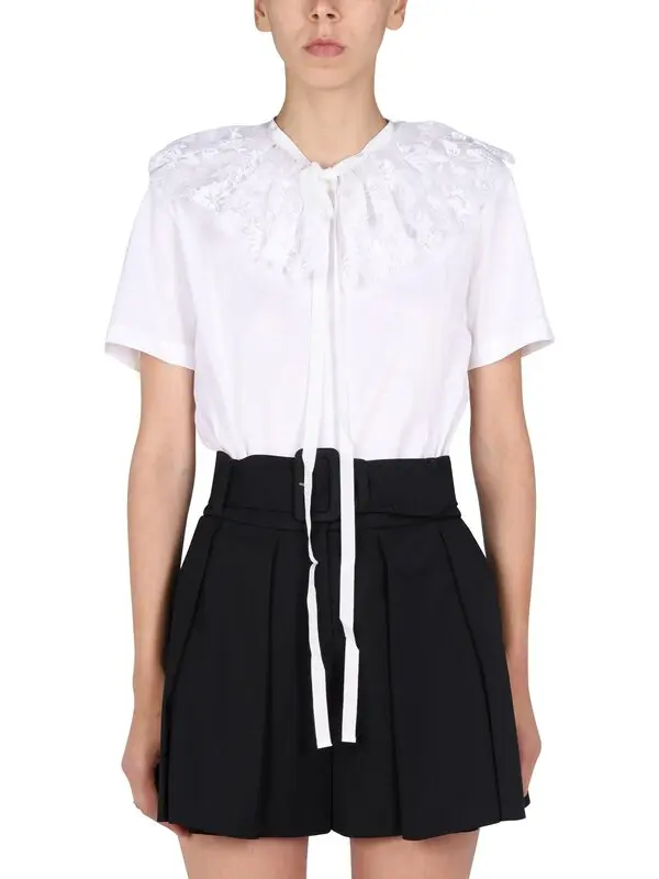 Patou T-shirt With Lace Embroidery Collar - White