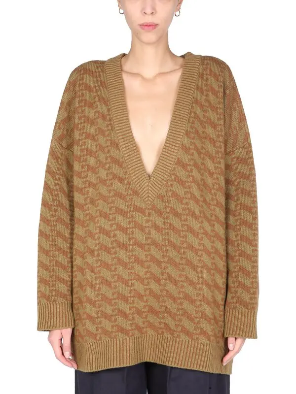 MAISON JEJIA Jacquard V-neck Sweater - Brown