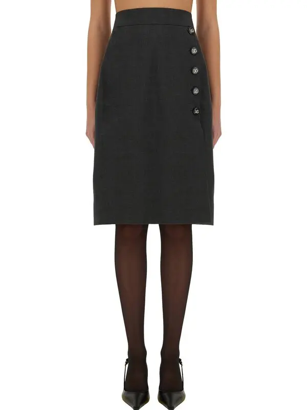 Dolce & Gabbana Wool Midi Skirt - Grey
