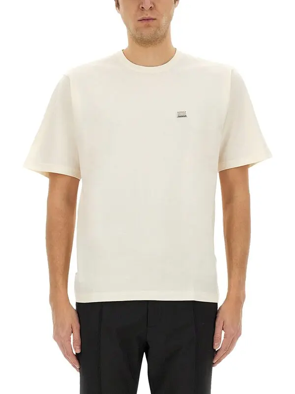Dolce & Gabbana Cotton T-shirt With Plaque - Ivory