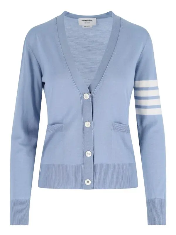 Thom Browne Virgin Wool 4-bar Cardigan - Light Blue