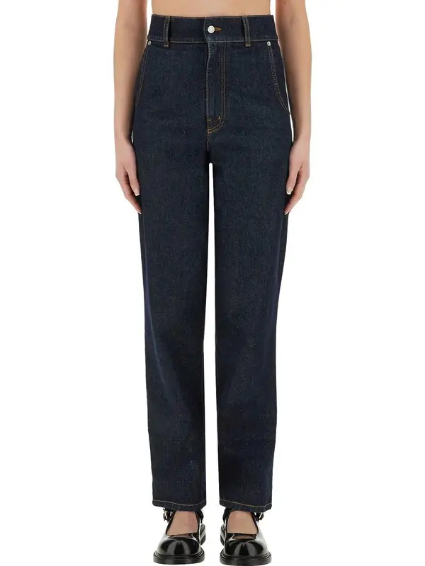 Moschino Laurel Crown Patch Denim Pants - Blue