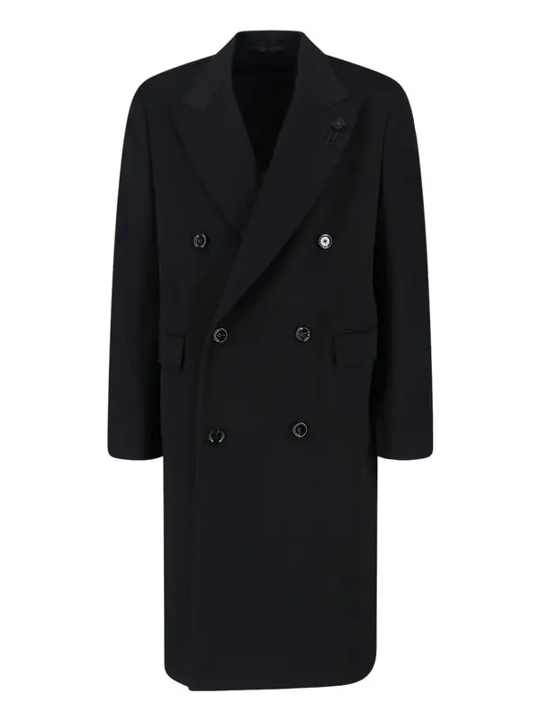LARDINI Double-breasted Virgin Wool Coat - Black