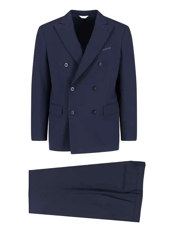 Boglioli Double-breasted Virgin Wool Blend Suit - Blue