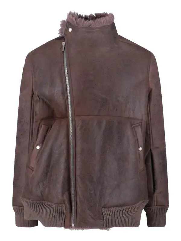 Rick Owens Lamb Leather And Shearling Jacket - Gray