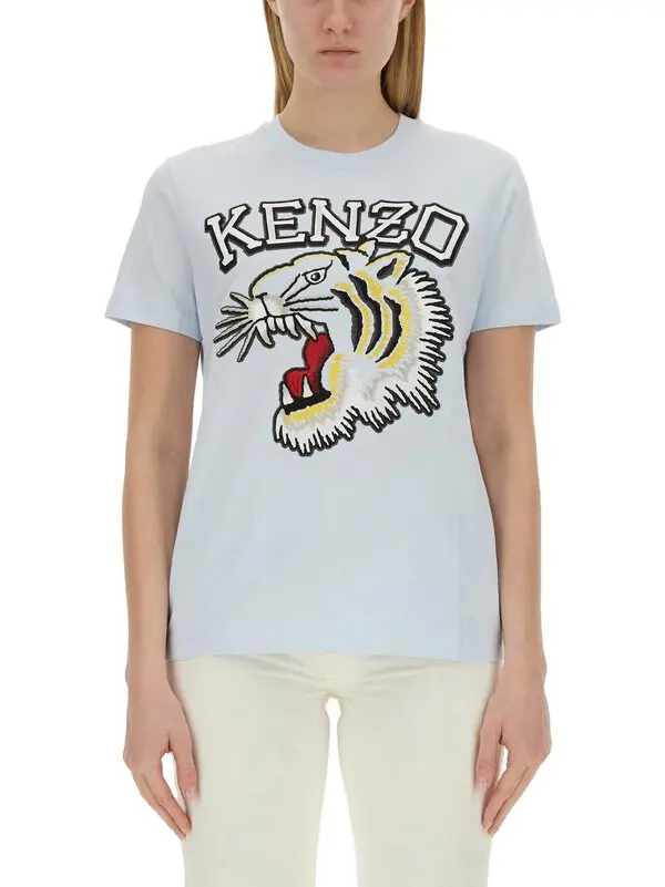 Kenzo T-shirt With Tiger Embroidery - Azure