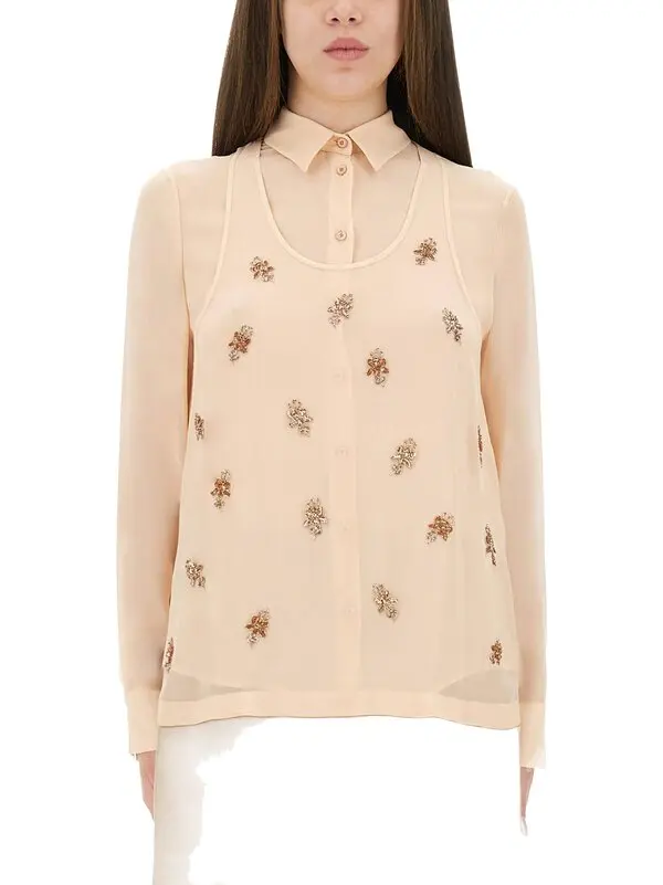 Fendi Embroidered Georgette Top - Pink