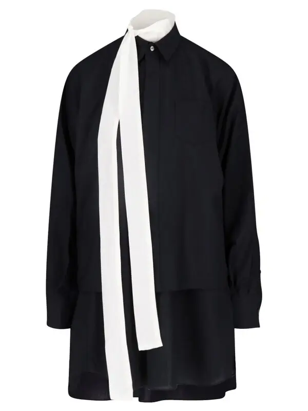 Sacai Mini Shirt Dress With Scarf Detail - Black