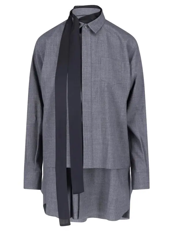 Sacai Mini Shirt Dress With Scarf Detail - Gray