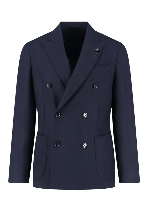 LARDINI Double-breasted Blazer In Wool And Cashmere Blend - Blue
