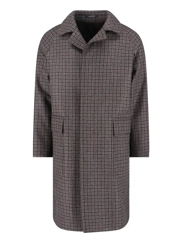 Tagliatore Checked Wool Blend Coat - Brown
