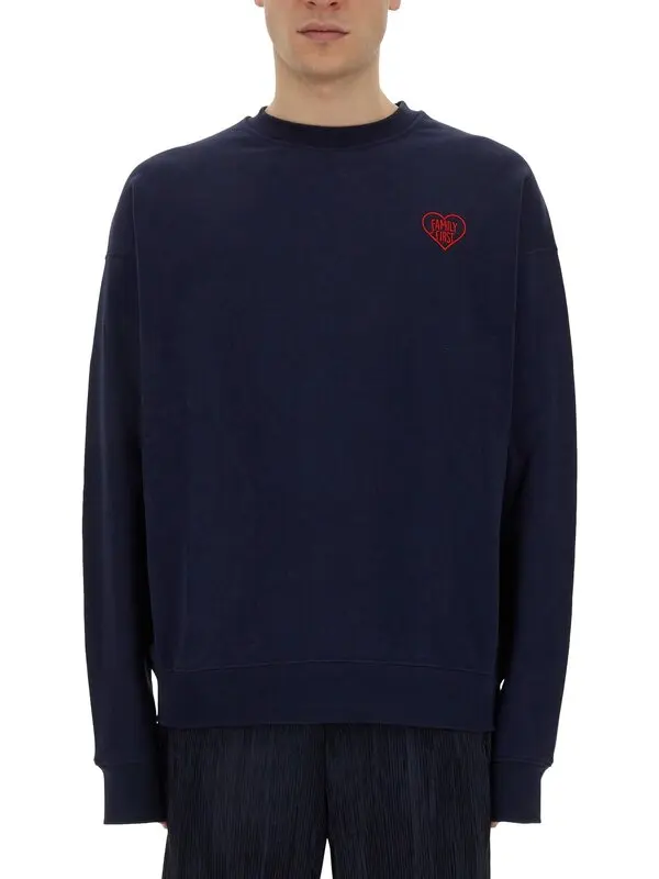 FAMILY FIRST Sweatshirt With Heart Embroidery - Blue