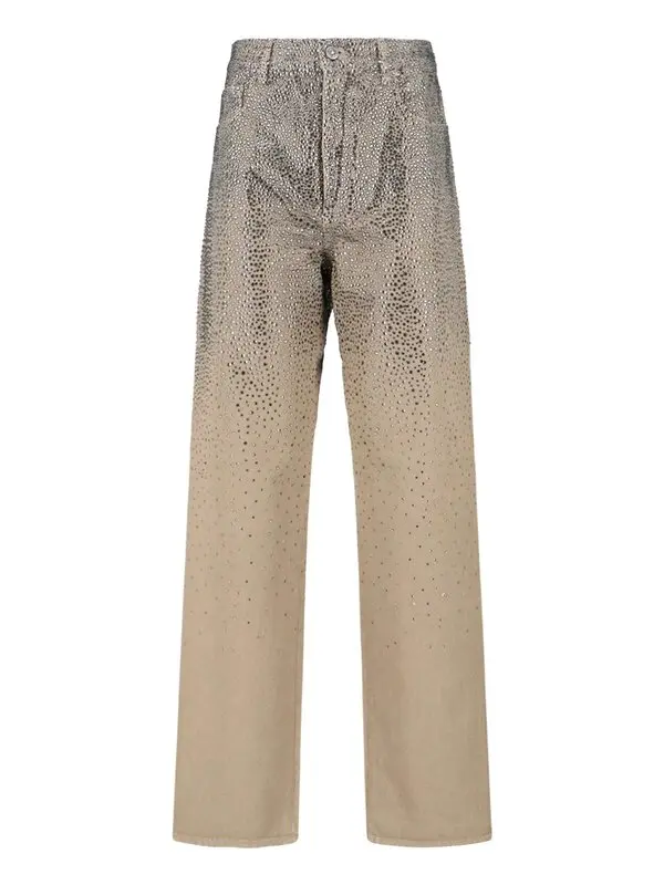 GOLDEN GOOSE Straight Leg Rhinestone Jeans - Beige