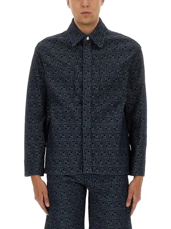 Fendi Ff Jacquard Denim Shirt - Blue