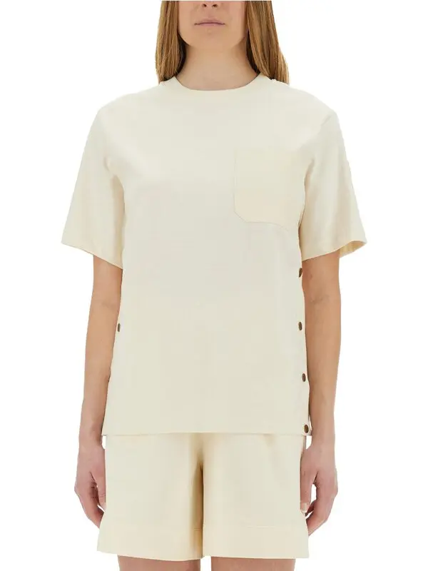 Moncler T-shirt With Side Buttons - Ivory