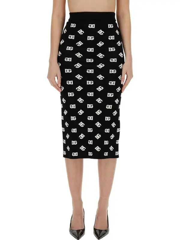 Dolce & Gabbana Viscose Logo Jacquard Pencil Skirt - Black
