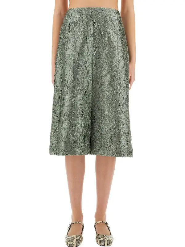 Dries Van Noten Ruched Satin Midi Skirt - Green