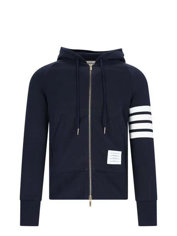 Thom Browne Zipped Hoodie With 4-bar - Blue