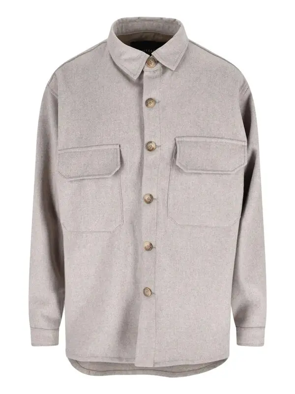 WHITE SAND Wool Blend Shirt - Beige
