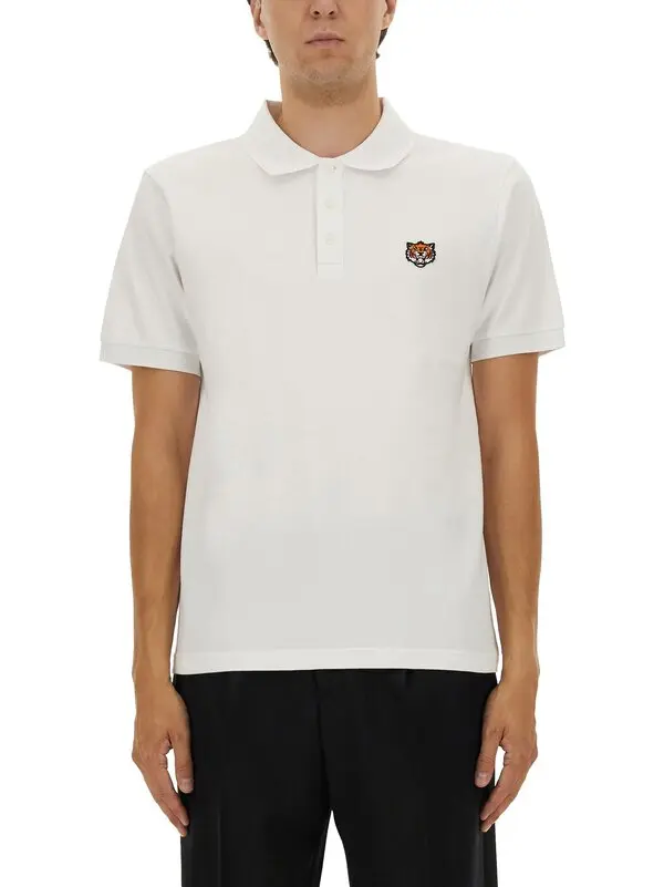 Kenzo Polo Shirt With Happy Tiger Embroidery - White