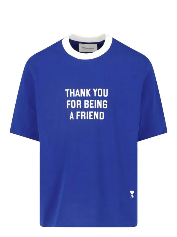 AMI Paris Printed Cotton T-shirt - Blue