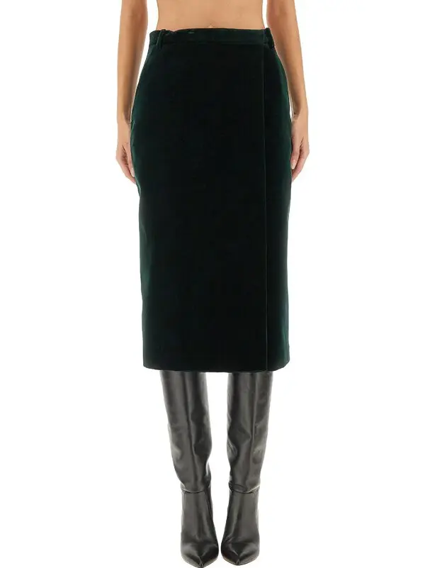 Saint Laurent Velvet Crossover Midi Skirt - Green