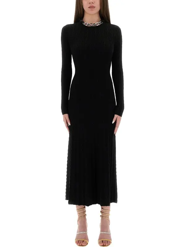 Rabanne Long Wool Slim Fit Dress - Black