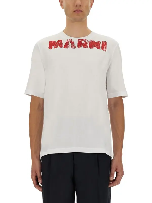 Marni Cotton T-shirt With Maxi Print - White