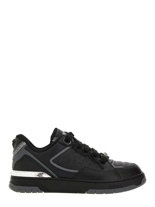 Versace Low Top Sneaker With Greek Key Detailing - Black