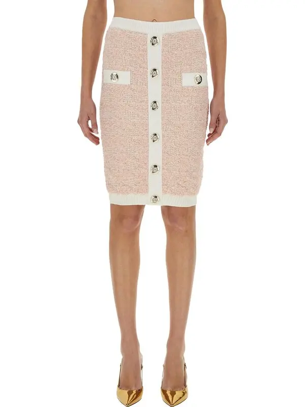 Balmain Tweed Midi Skirt - Pink