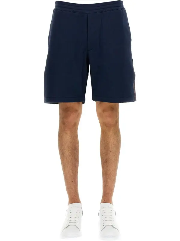 Alexander McQueen Bermuda Shorts With Logo Band - Blue
